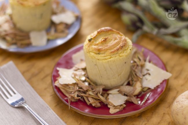 Potato Flan with Artichoke Salad - Italian recipes by GialloZafferano