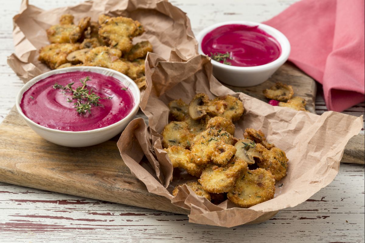 Fried mushrooms with beetroot mayonnaise - Italian recipes by ...