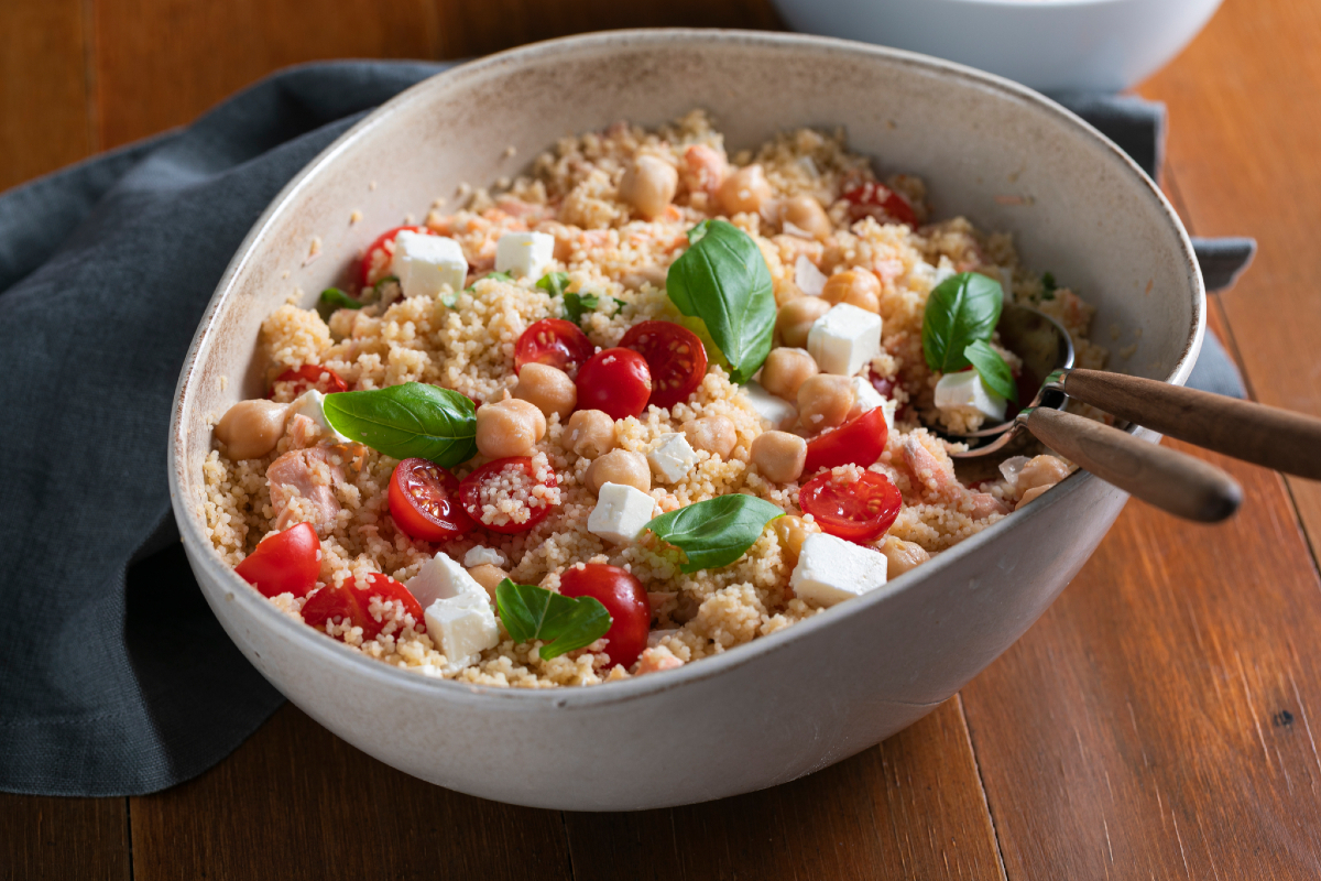 Couscous with salmon and feta - Italian recipes by GialloZafferano