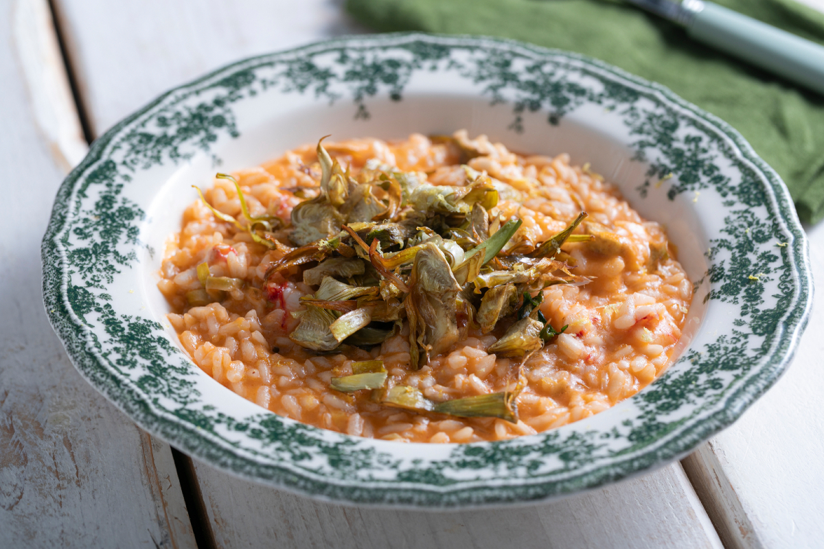 Risotto with shrimp, quick bisque, and fried artichokes - Italian ...